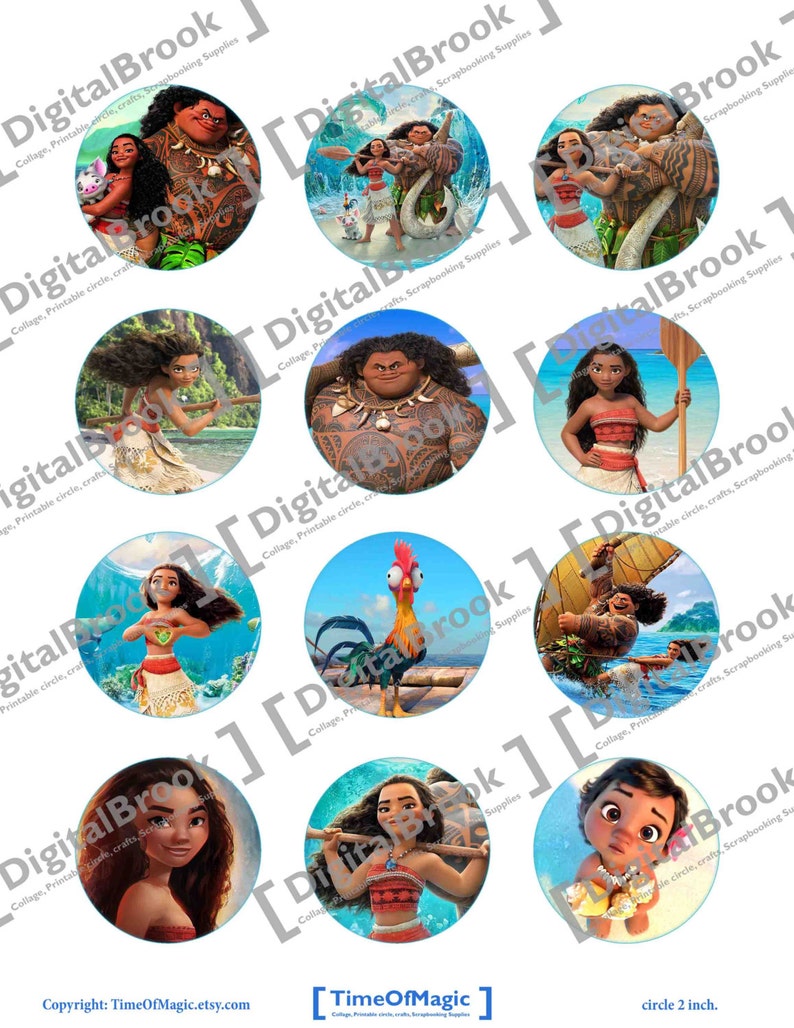 Moana Disney Digital Collage hoja 2 1.5 círculo | Etsy