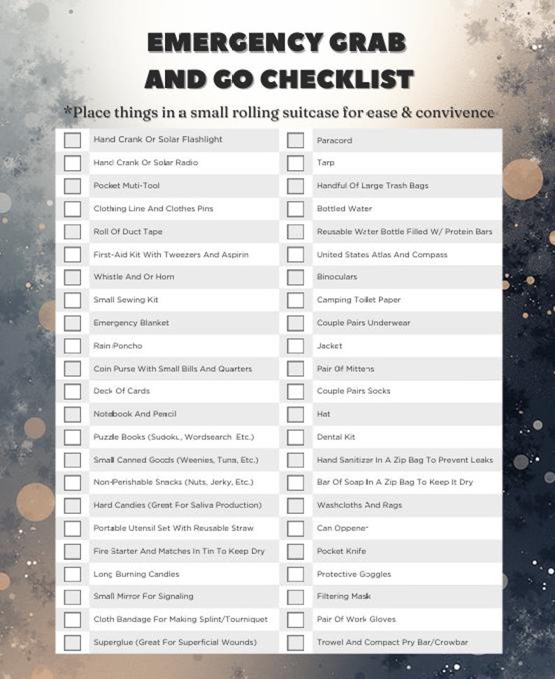 Emergency Checklist List Printable: Grab and Go Bag Items Plus Survival ...