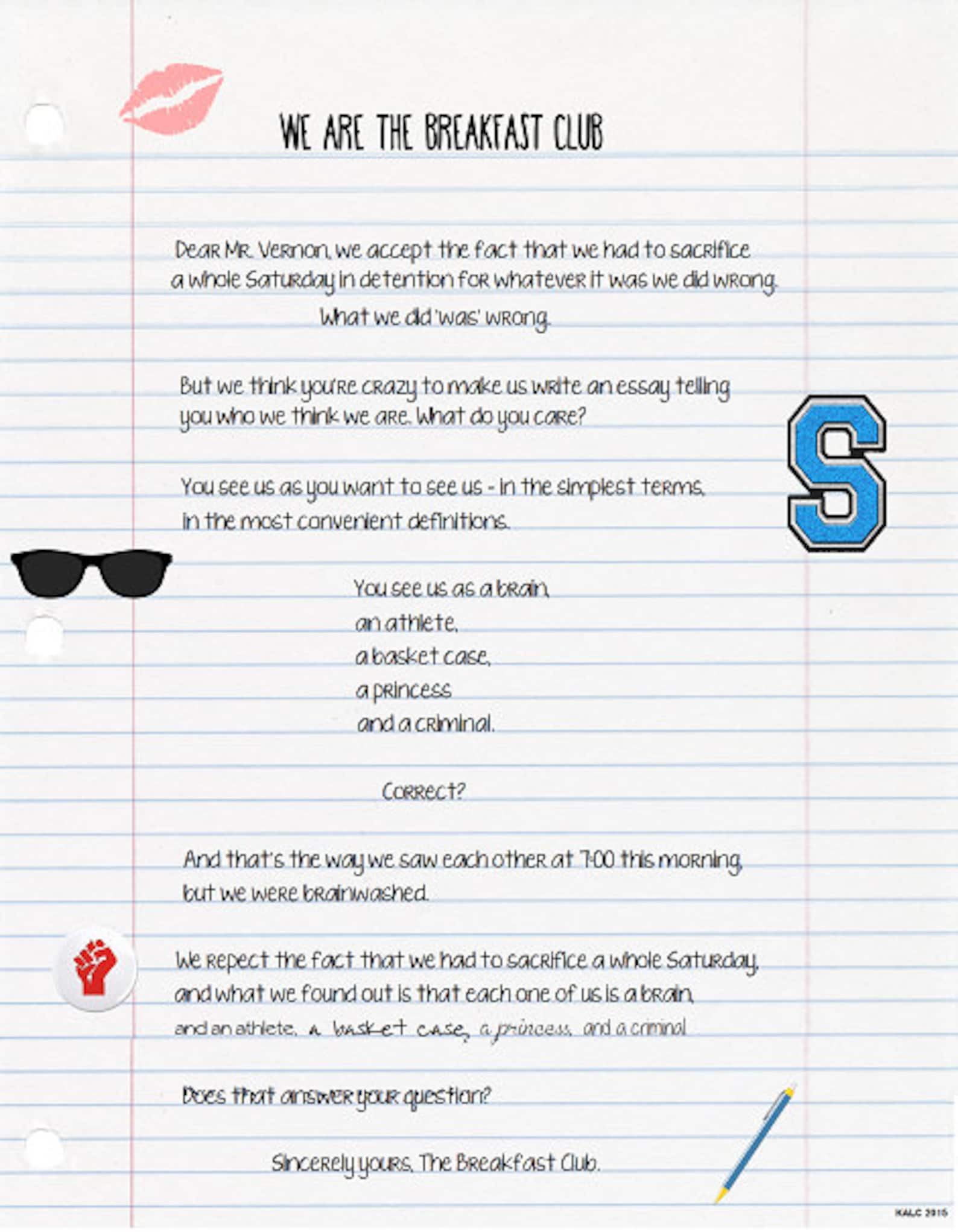 The Breakfast Club Movie Essay Digital Printable Pop Culture Art - Etsy