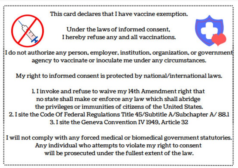 Digital Printable Vaccine Exemption Card - Etsy