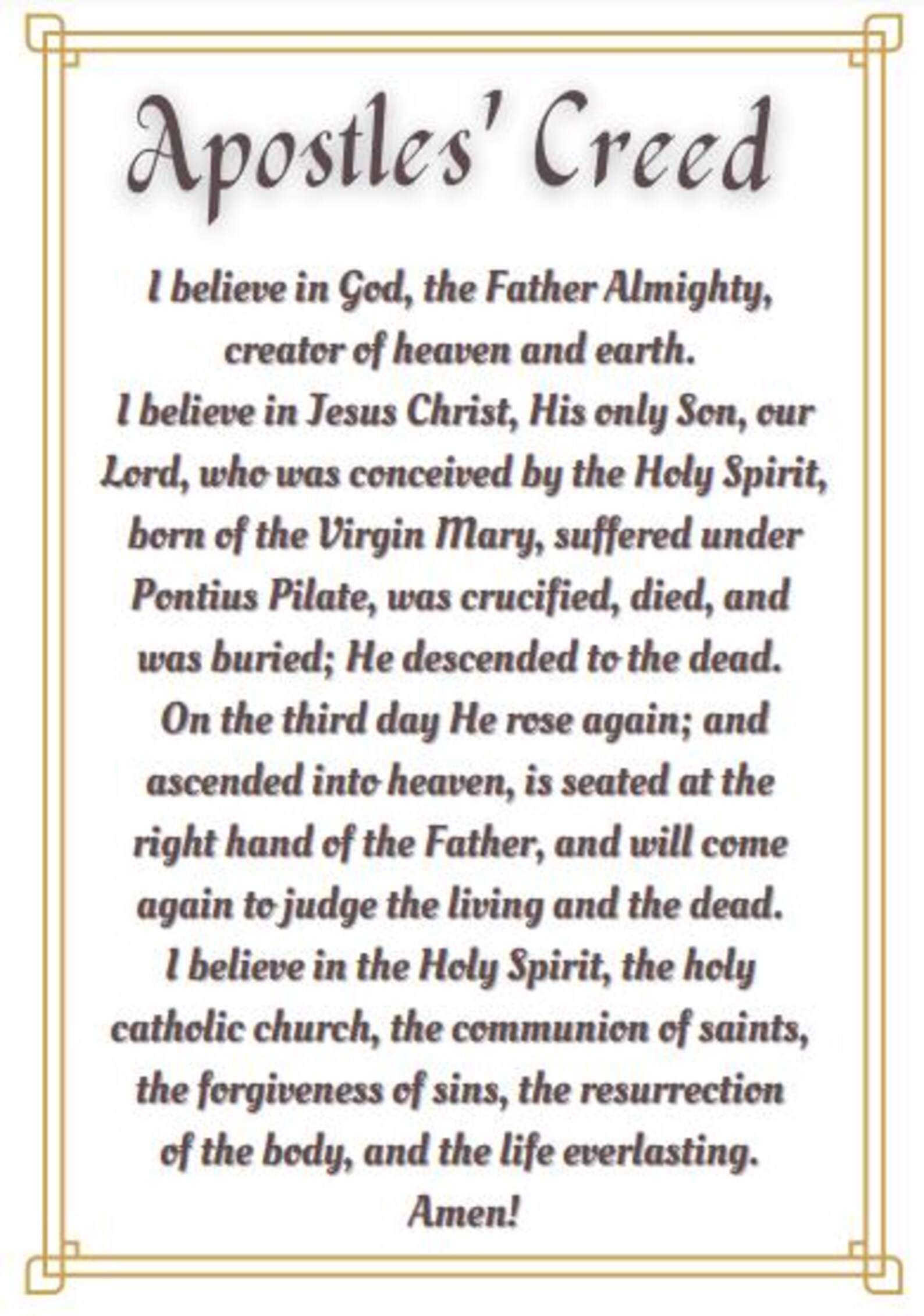 Digital Printable, Apostles Creed, Religious Print, Catholic Desk Art ...