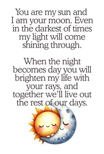 Digital, Printable, Cute, Sun and Moon, Poem, Love, Soulmates, Lovers ...