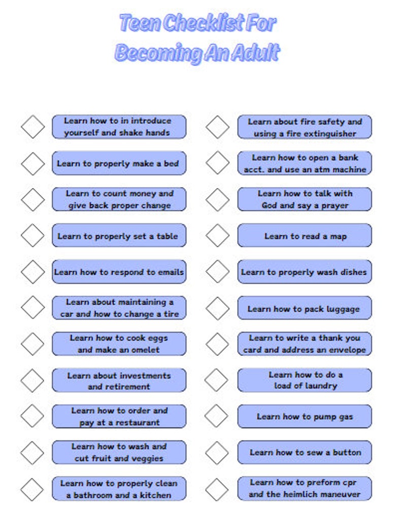 Digital Printable Teens Becoming an Adult Checklist Life Skills ...
