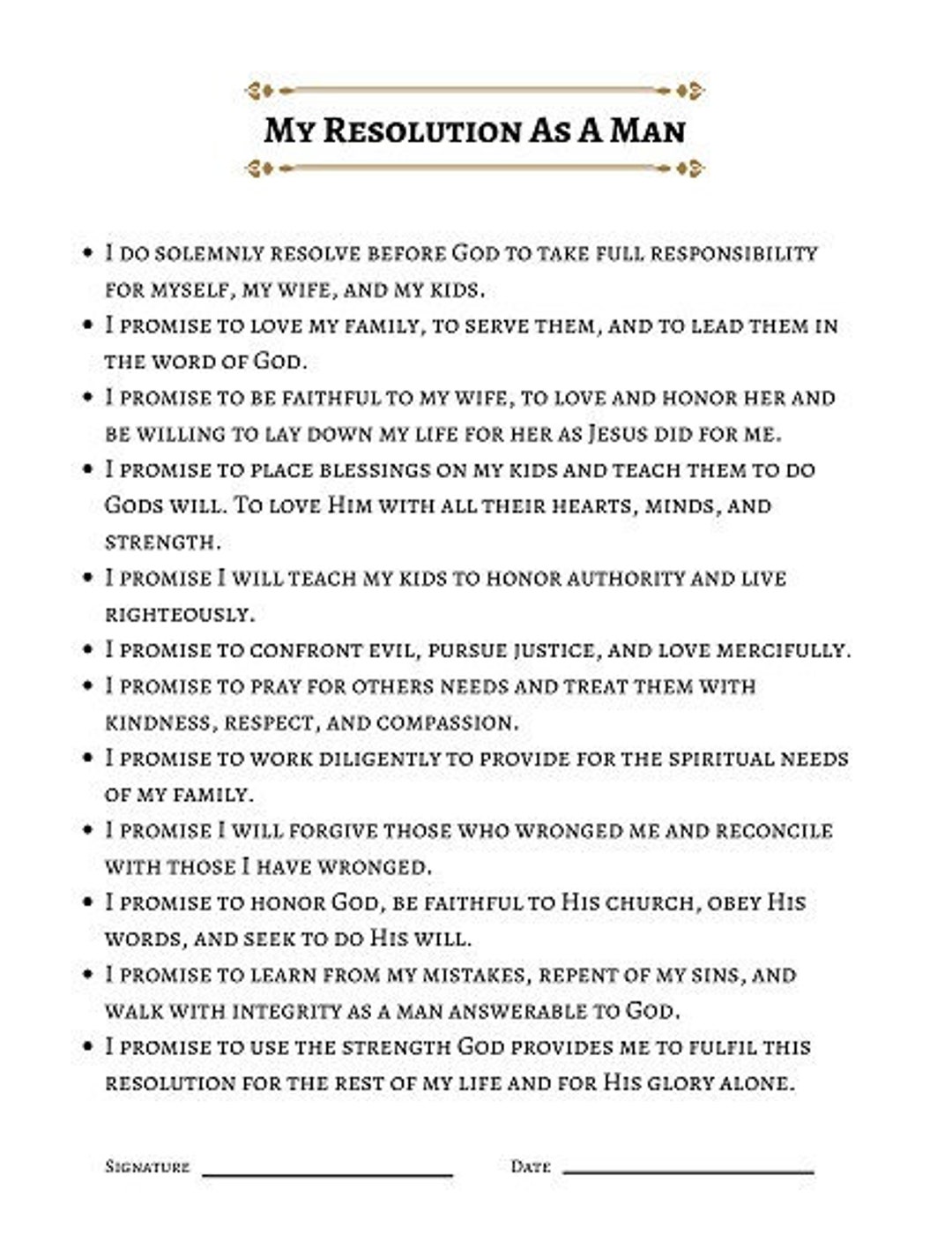 Christian Resolution Religious Contract (men's Version) Digital ...