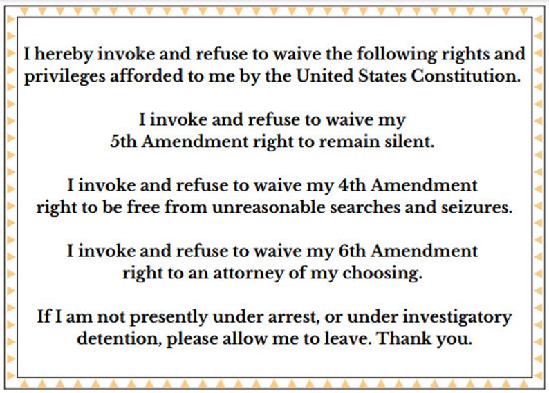 Digital Printable Legal Rights and Privileges Travel Card - Etsy