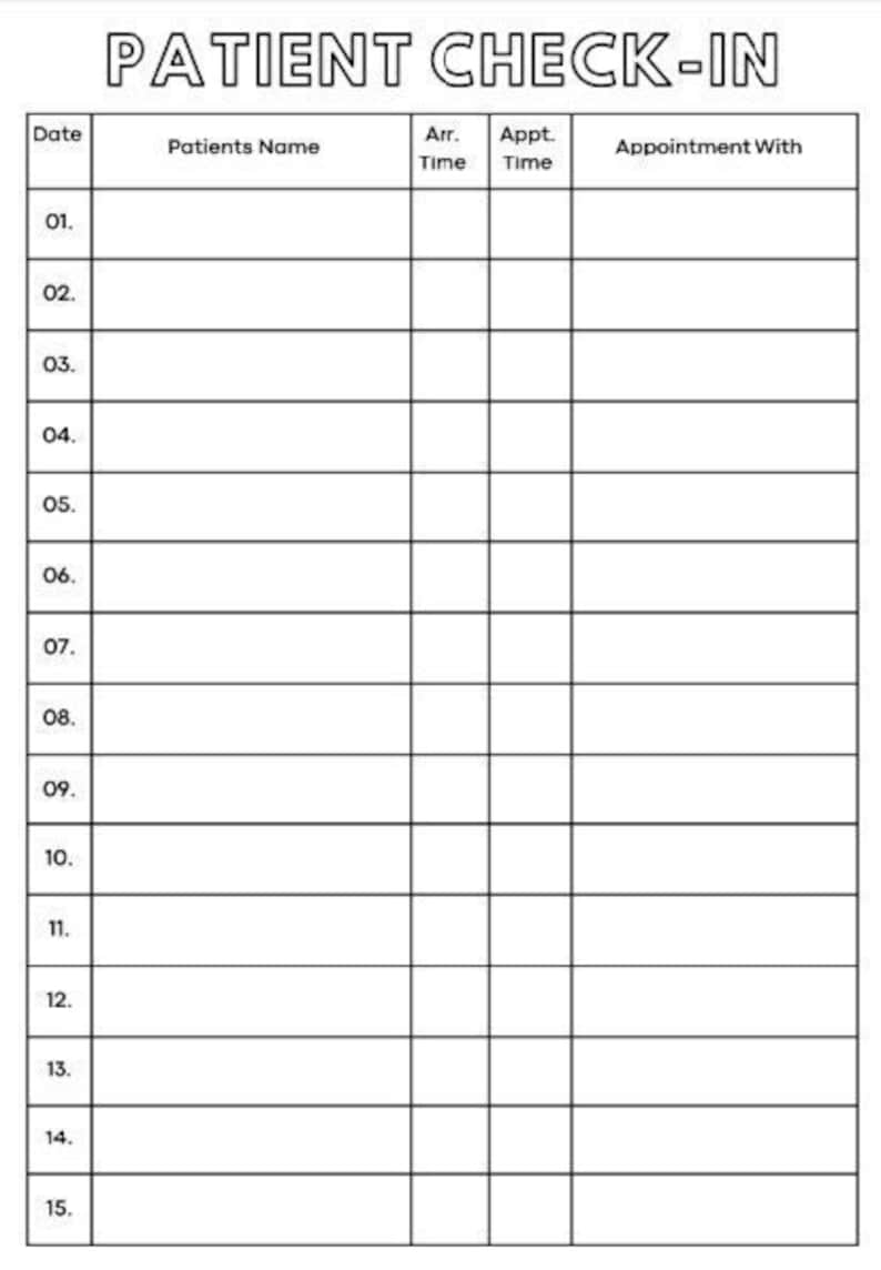 Patient Check-in Sheet: Printable Sign-in Form (digital Printable) - Etsy