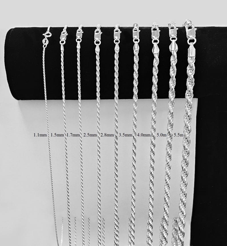 925 Sterling Silver Rope Chain Necklace - Etsy