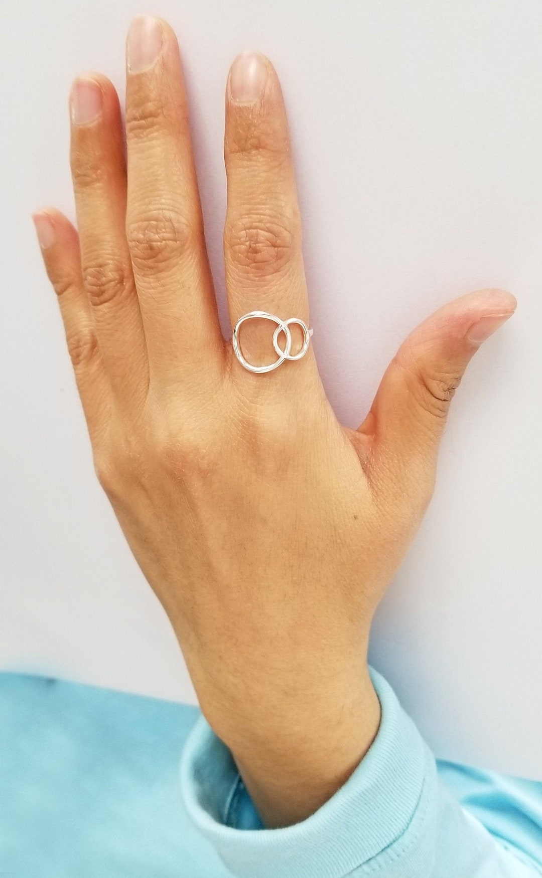 Sterling Silver Two Interlocking Circle Ring, Eternity Friendship Two ...