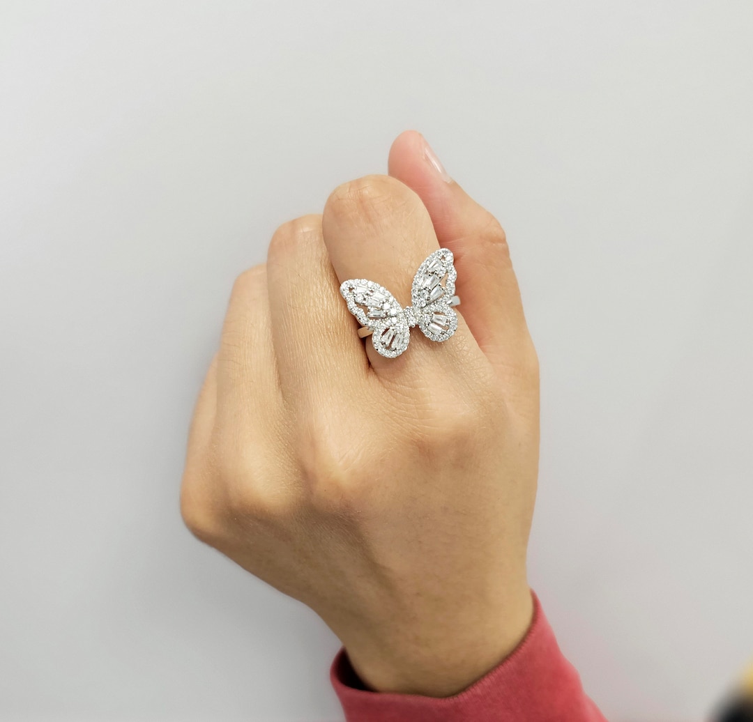 925 Sterling Silver Art Crafted Baguette/cz Butterfly Ring - Etsy