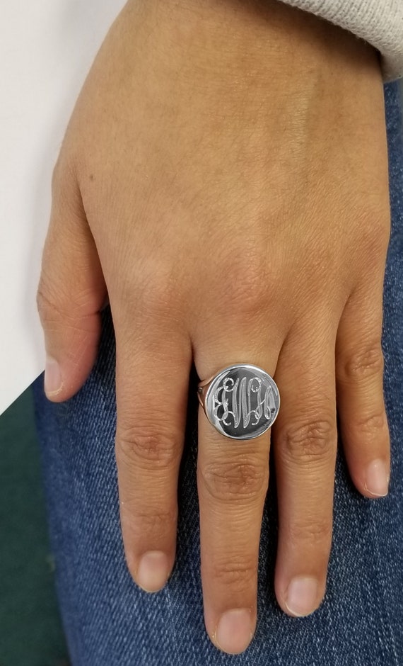Sterling Silver Round Engraved Ring 925 Silver Round - Etsy