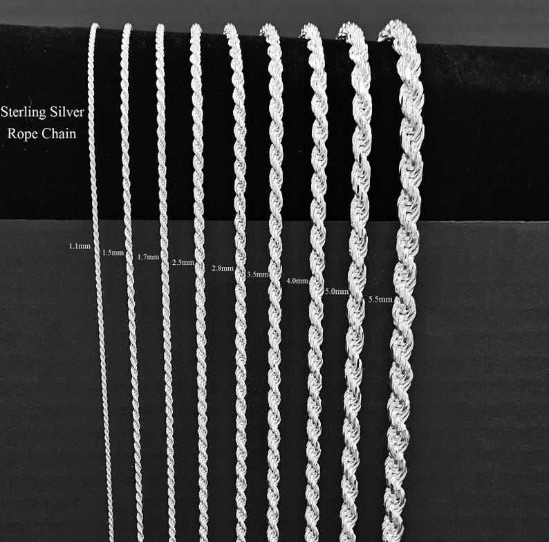 925 Sterling Silver Rope Chain Necklace - Etsy