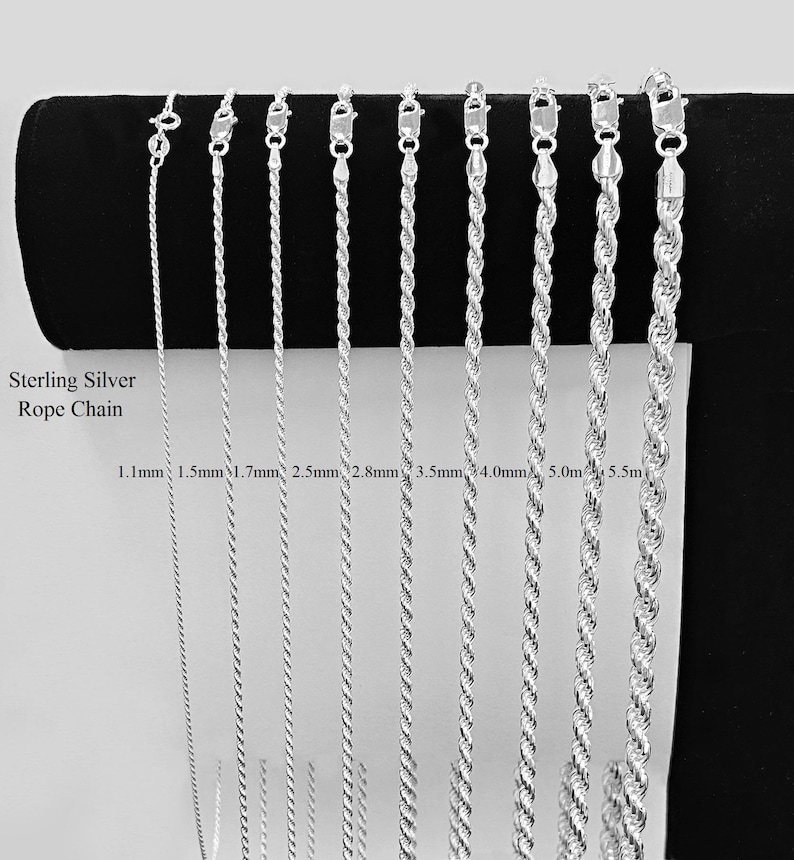 925 Sterling Silver Rope Chain Necklace - Etsy