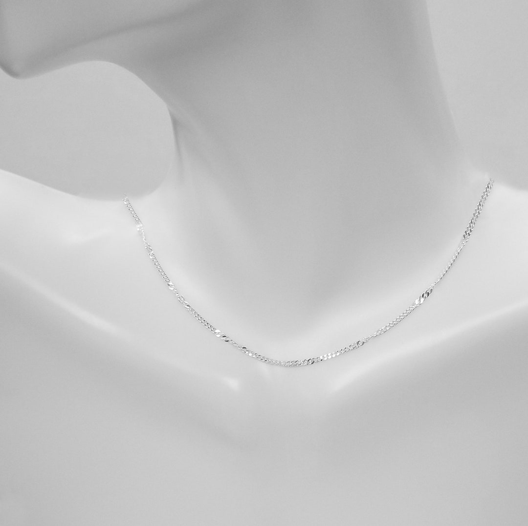 Sterling Silver 1.3mm Sparkling D/C Wave Singapore Chain Necklace - Etsy