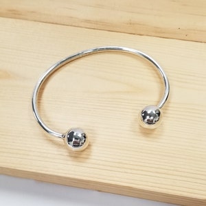 925 Sterling Silver Solid Double Ball End Cuff Bracelet - Etsy