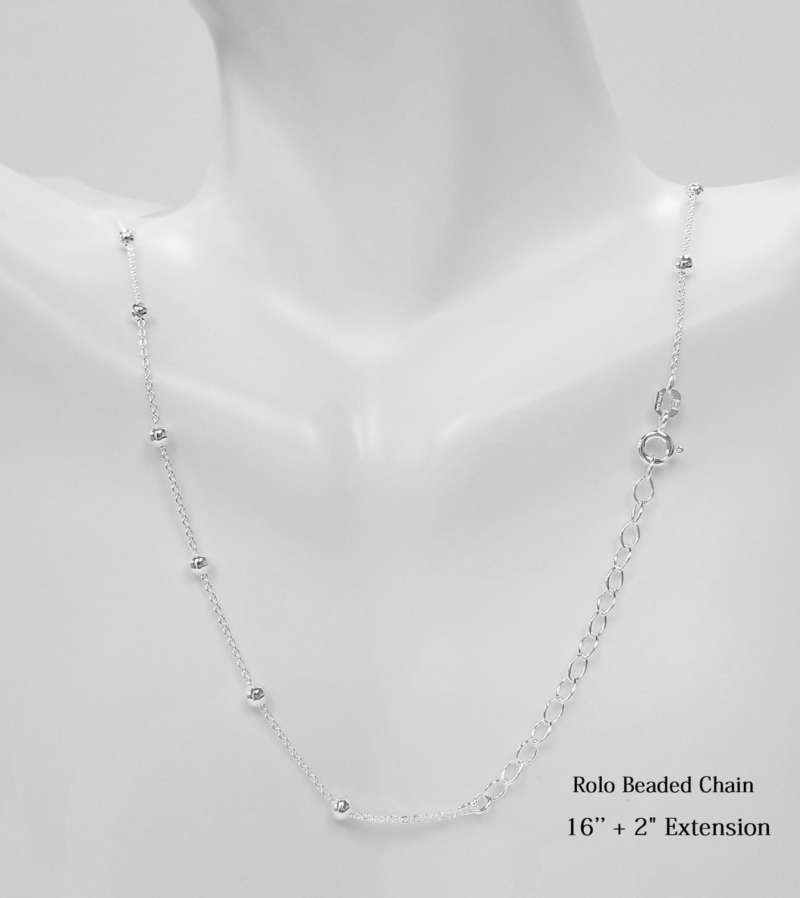 925 Sterling Silver Rolo Bead Chain Necklace With Extension - Etsy