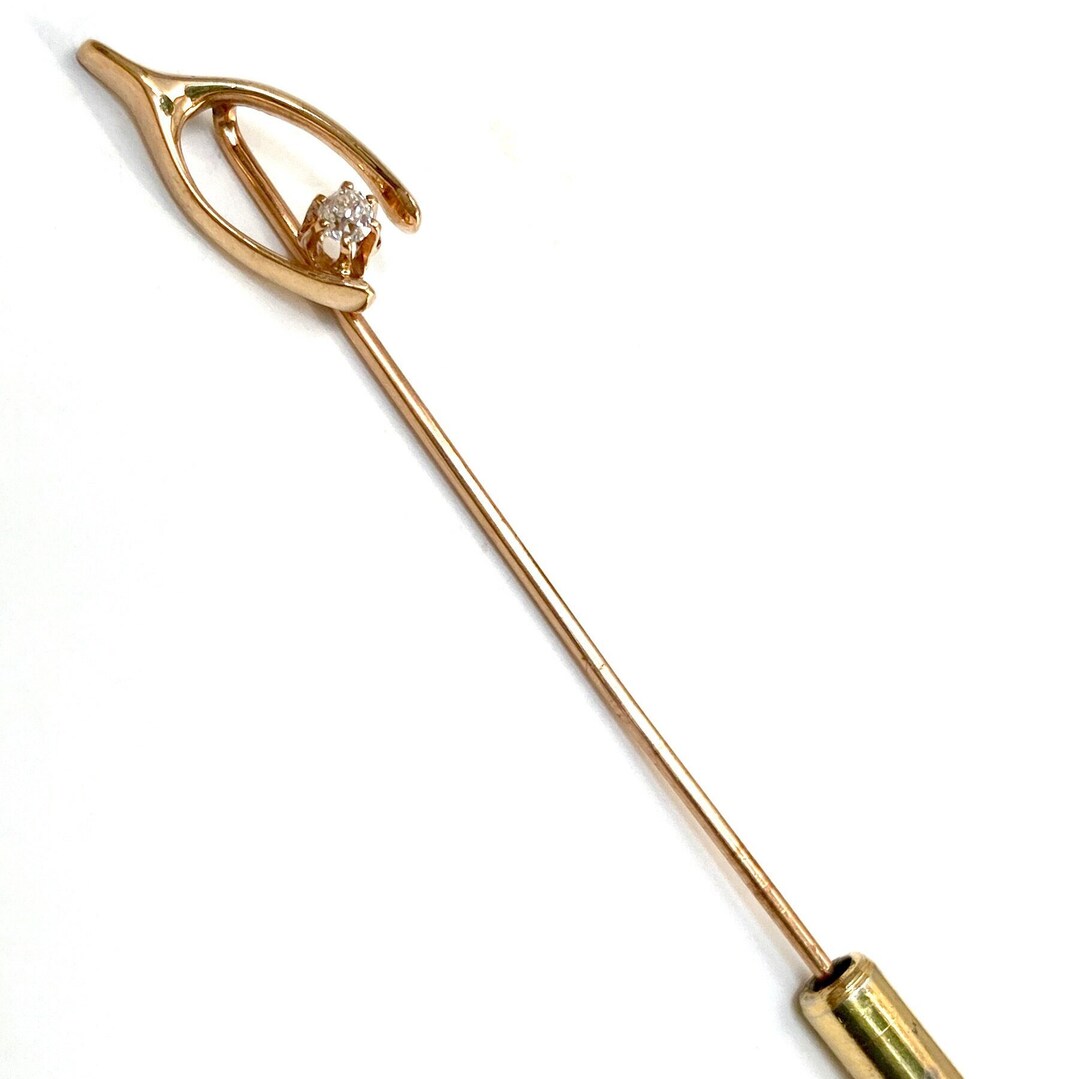 Vintage 10k Gold and Old European Cut Diamond Wishbone Stickpin Brooch ...