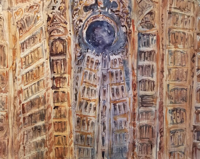 Labyrinth Library Original Watercolor Painting Not Print Enchanted Hall ...