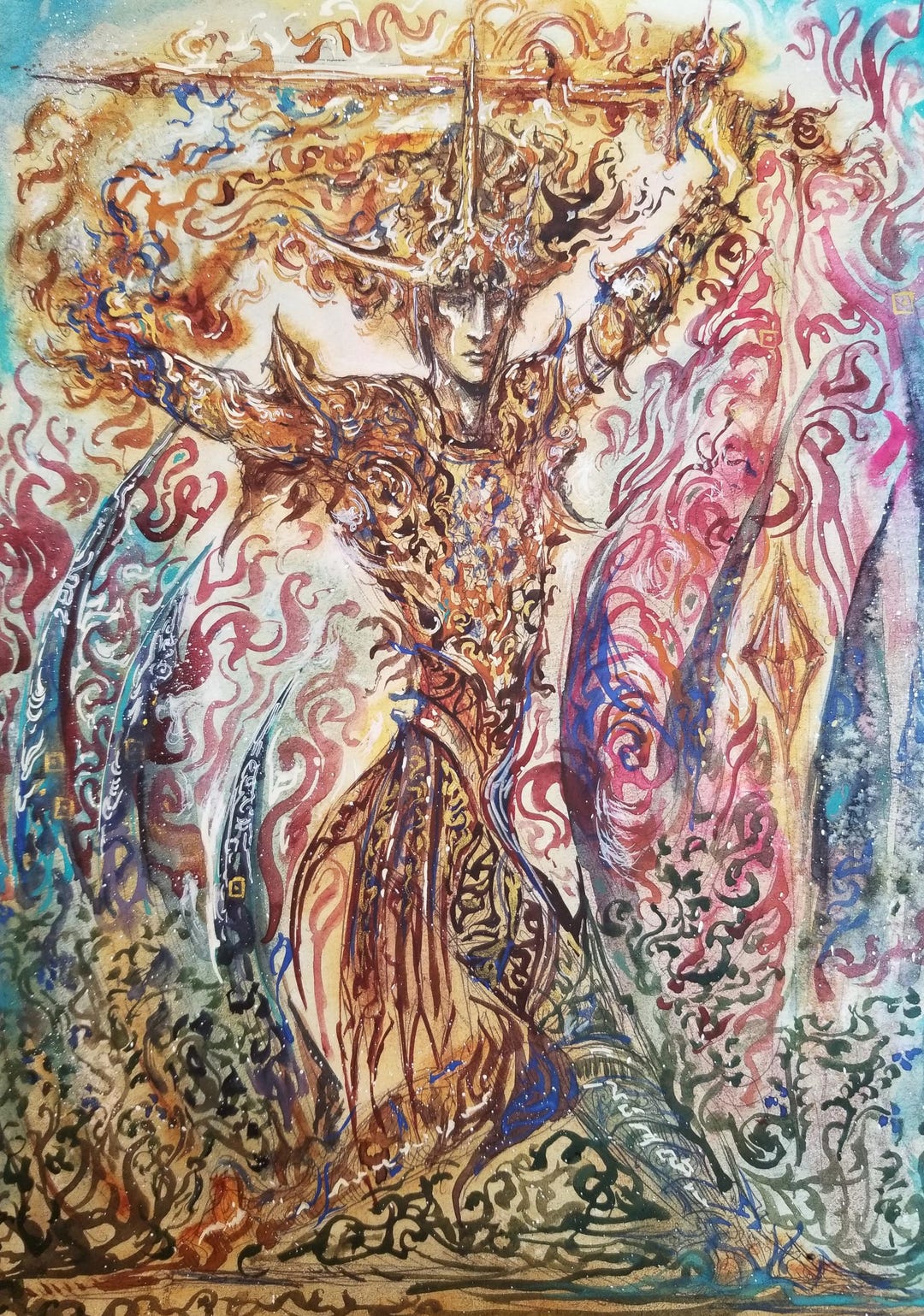 ORIGINAL Excalibur Watercolor Painting Ancient Sword King Arthur Myth ...