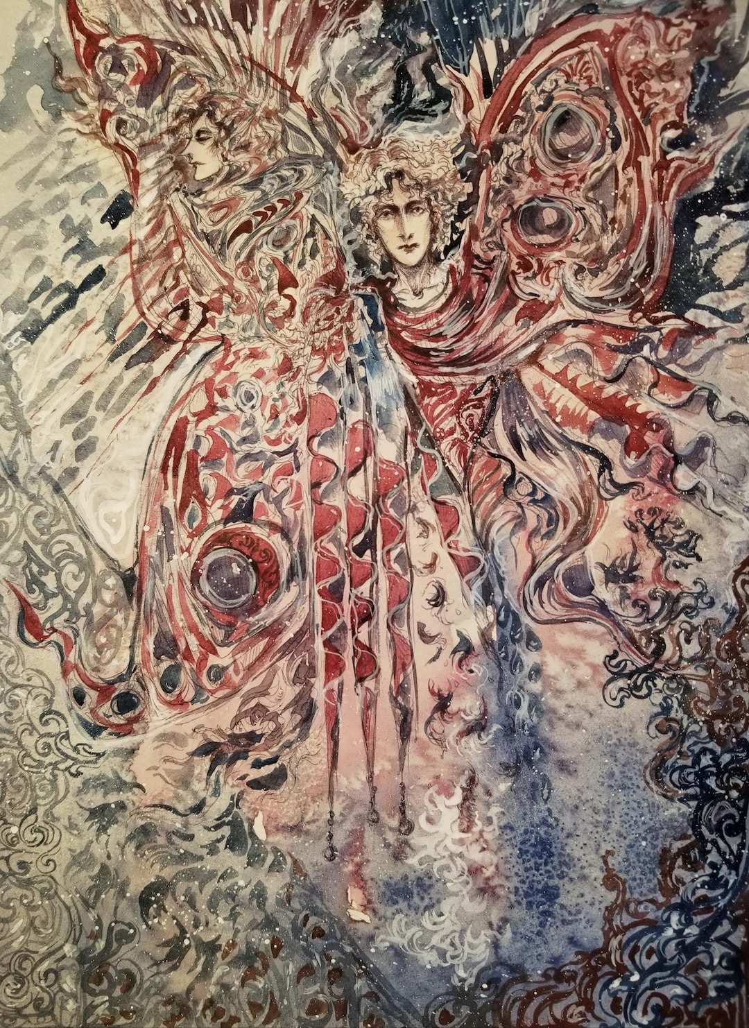 ORIGINAL Cupid and Psyche Watercolor Painting Surreal Butterfly Cherub ...