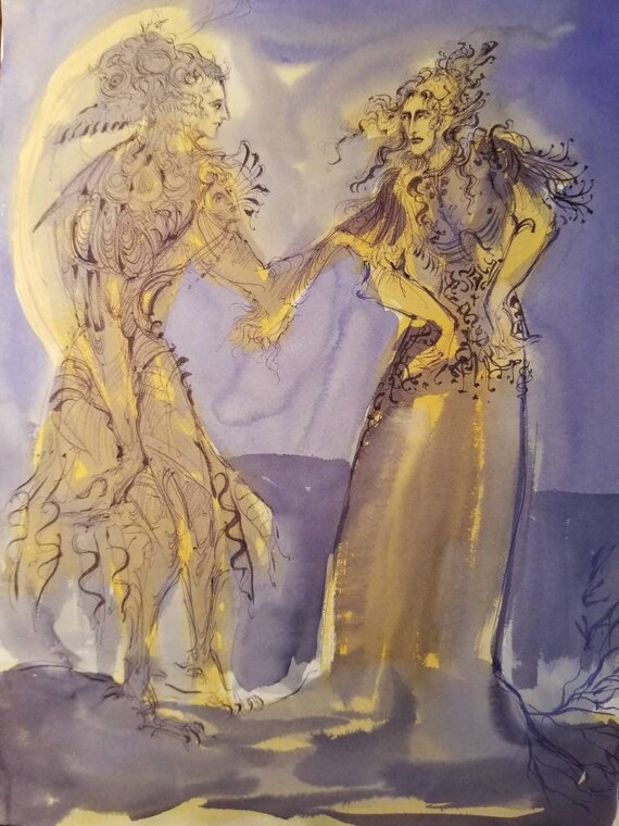 Two Angels In Love Drawing