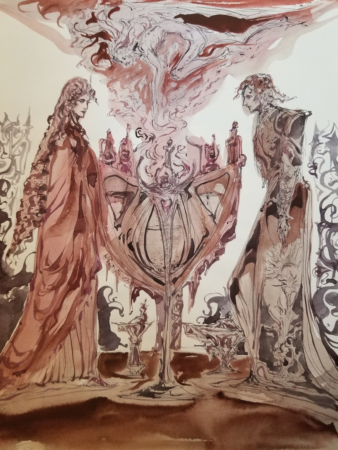 Faust and Margarete Original Painting in Watercolor Mephistopheles Pact ...
