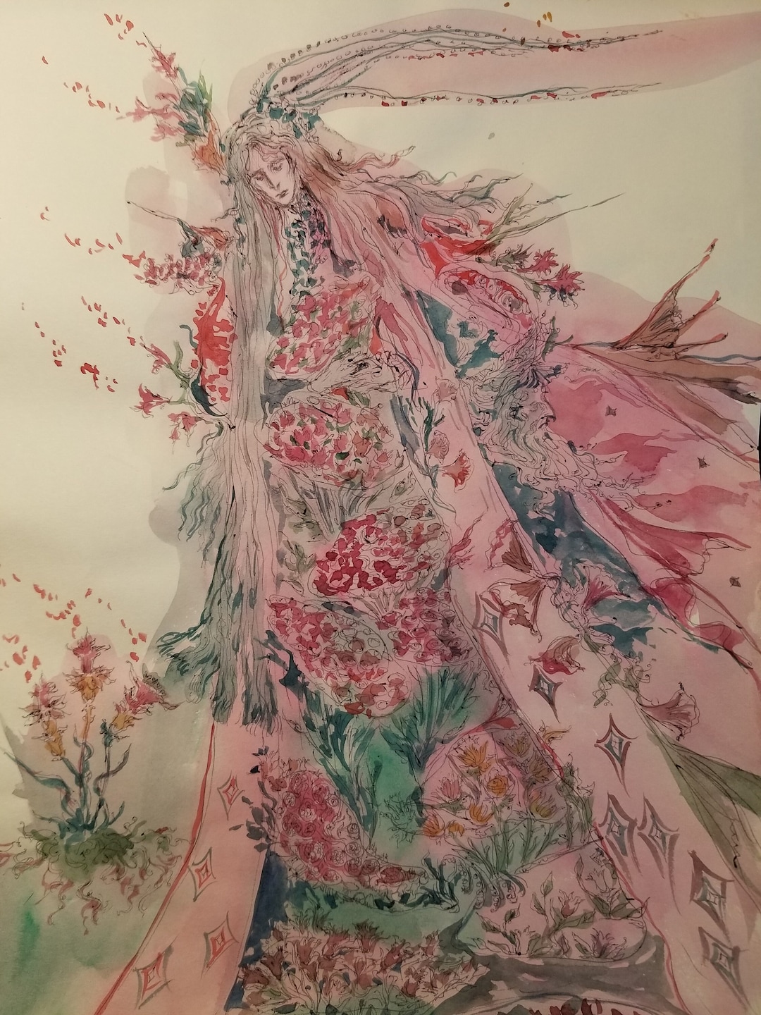 Original Painting Flower Goddess Lady of Roses Enchanted Garden Secret ...