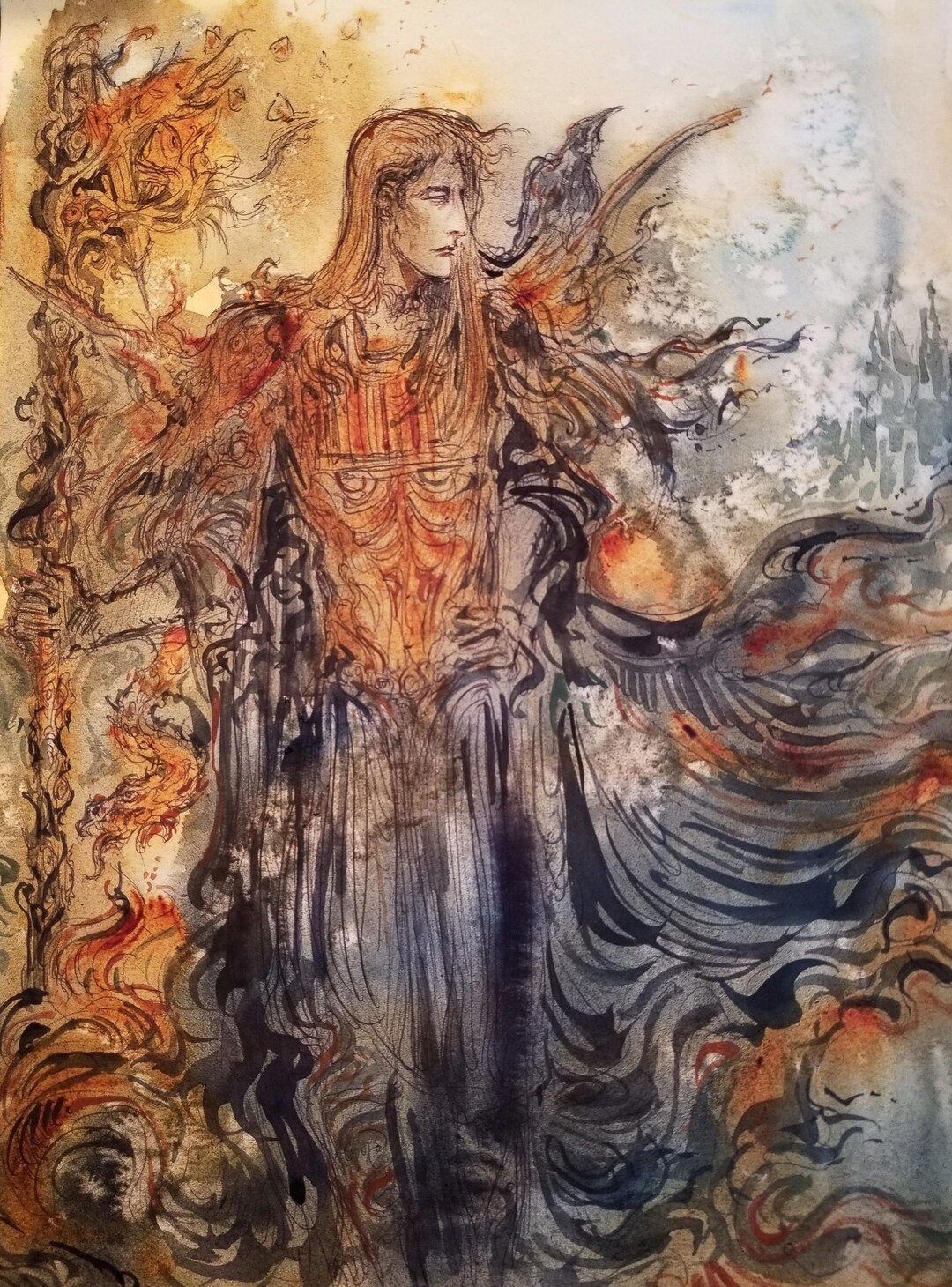 ORIGINAL Loki Watercolor Painting Norse Mythology Trickster God Serpent ...