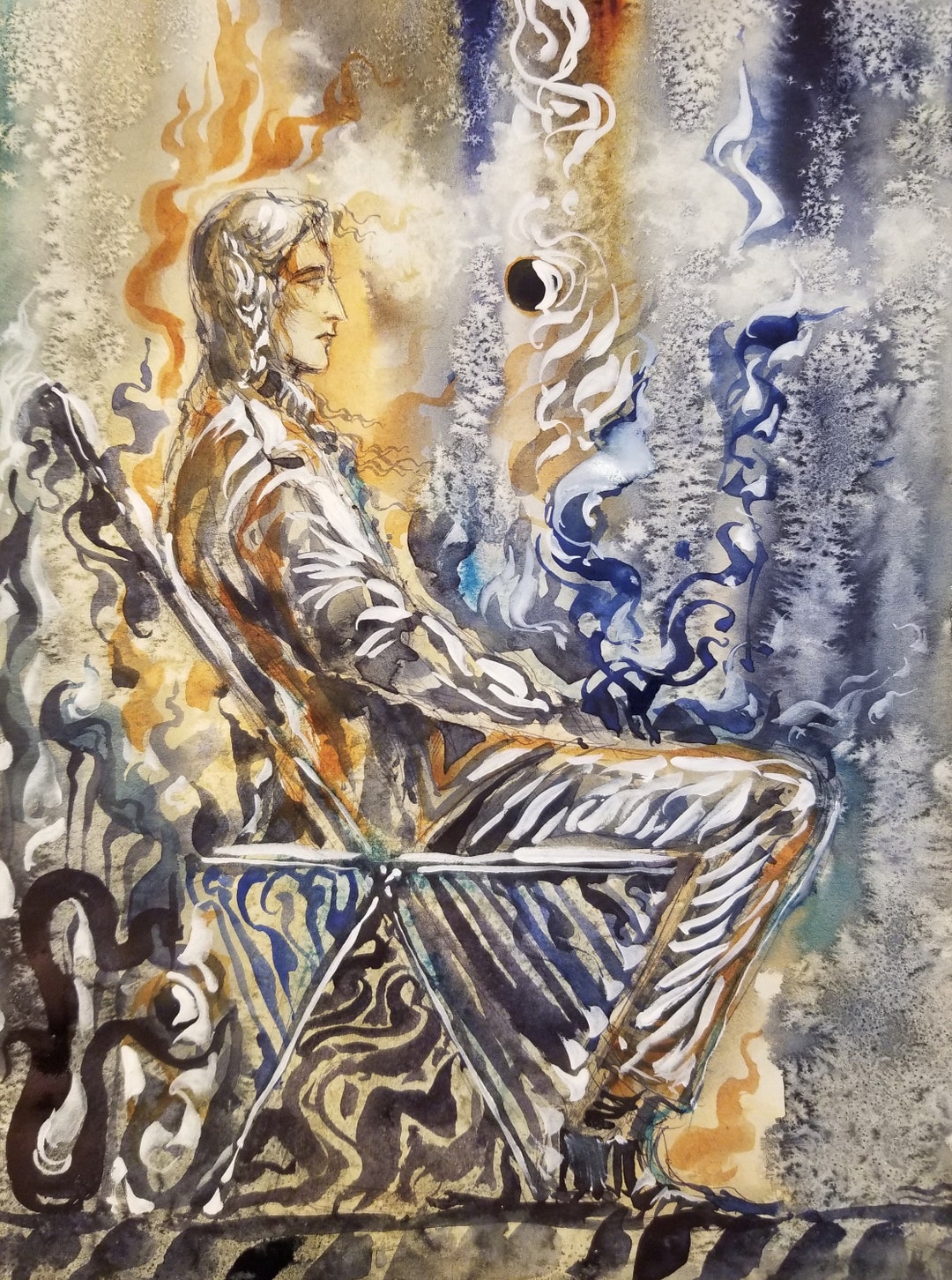 ORIGINAL the Waiter Watercolor Fantasy Painting Surreal Figure Drawing ...