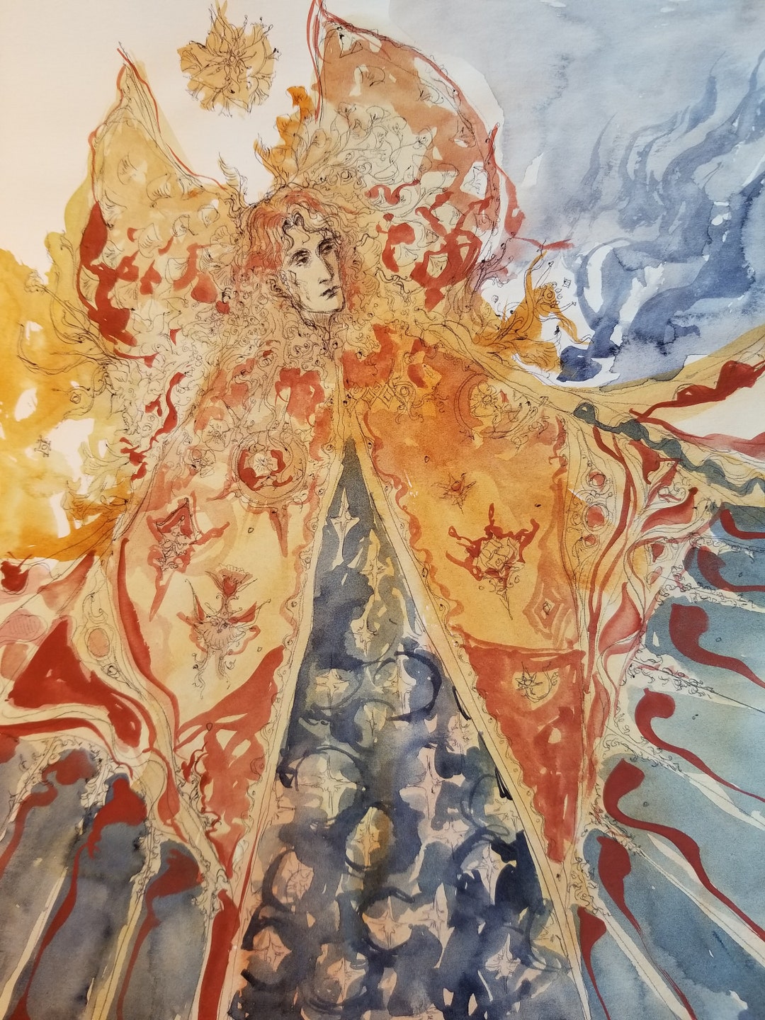 Original Painting Star Robe Fire and Water Alchemist Magician Enchanted ...