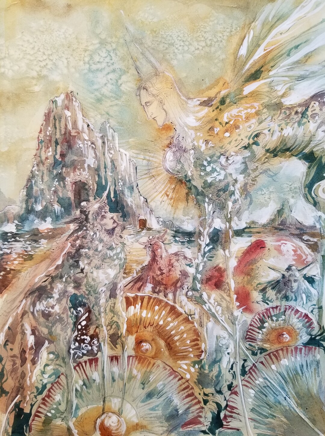ORIGINAL the Pearl Gatherers Watercolor Painting Surreal Fantasy Mythic ...
