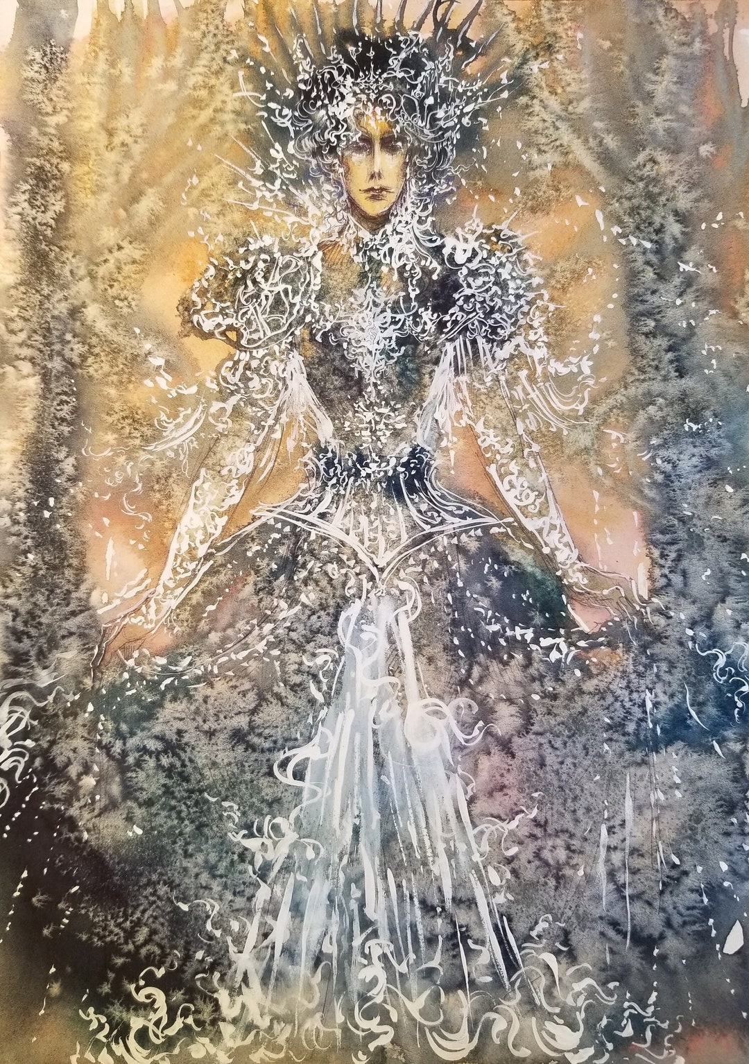 ORIGINAL Snow Queen Watercolor Painting Elven Empress Beautiful Woman ...