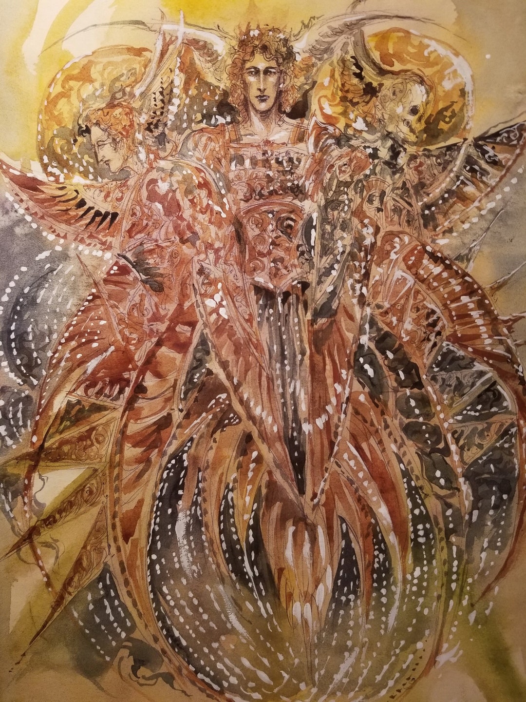 ORIGINAL Angels of Time Watercolor Painting Destiny Past Future Present ...