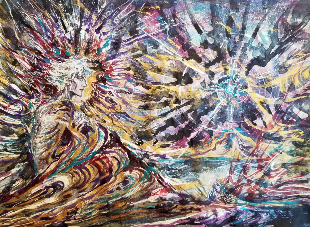 Original Watercolor and Ink Painting Cosmic Threads of Time Starry ...