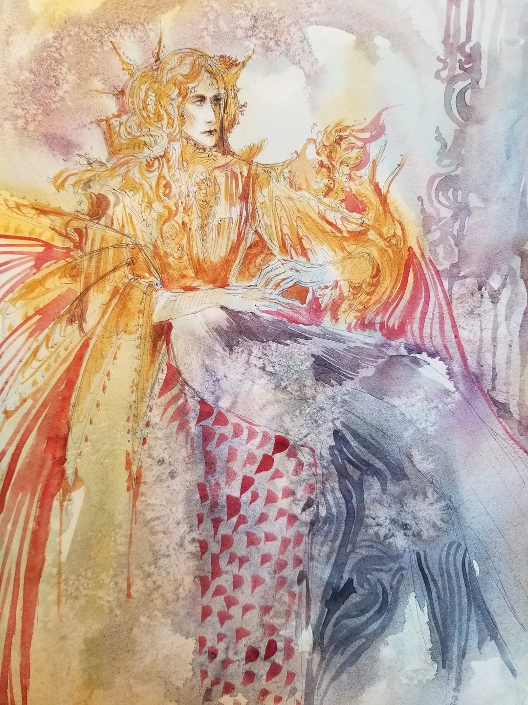 ORIGINAL Phoenix Magi Watercolor Painting Gothic Romantic Art Fantasy ...