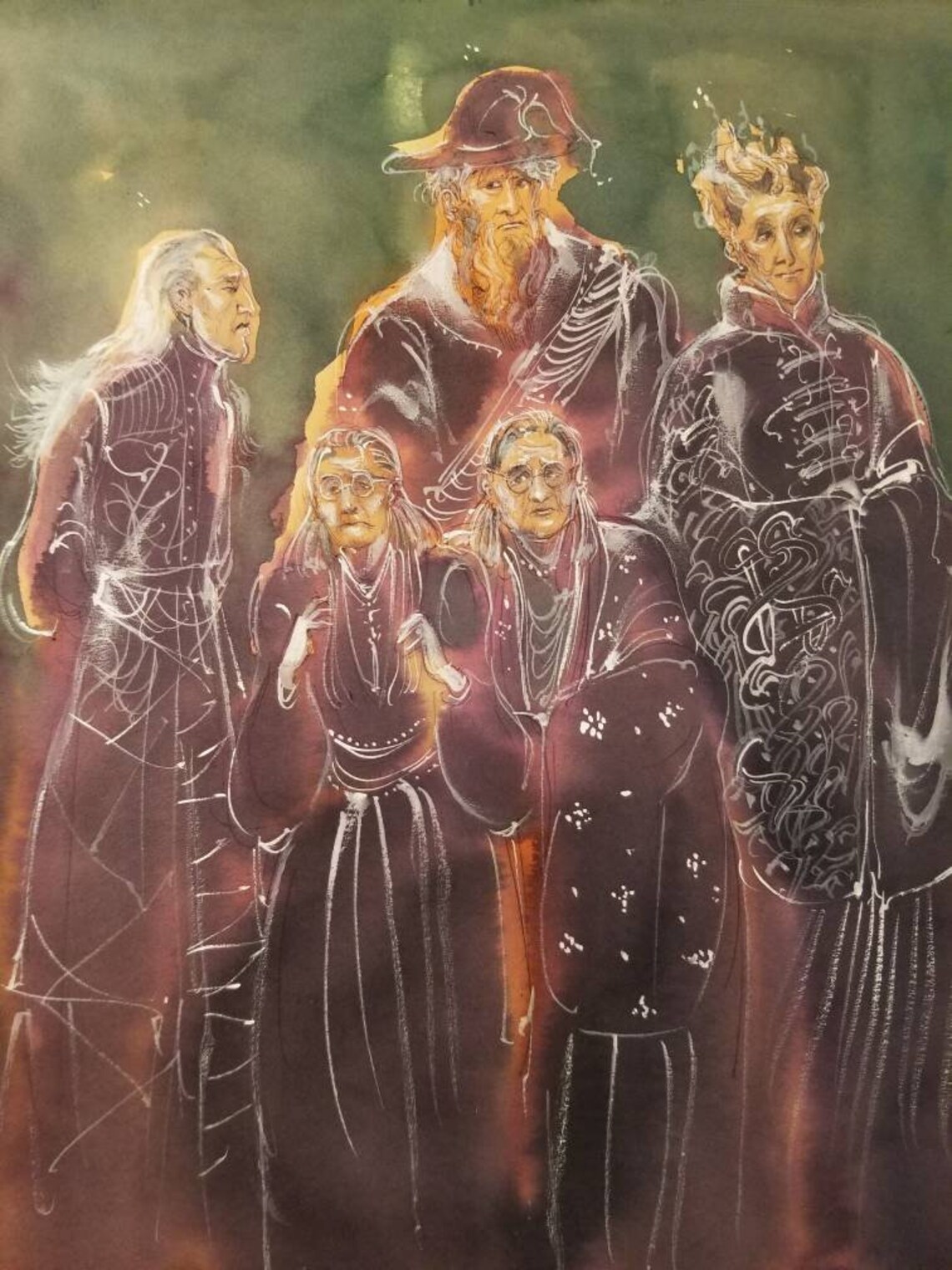 The Five Sages Original Painting Old Wizards Mages Journey | Etsy
