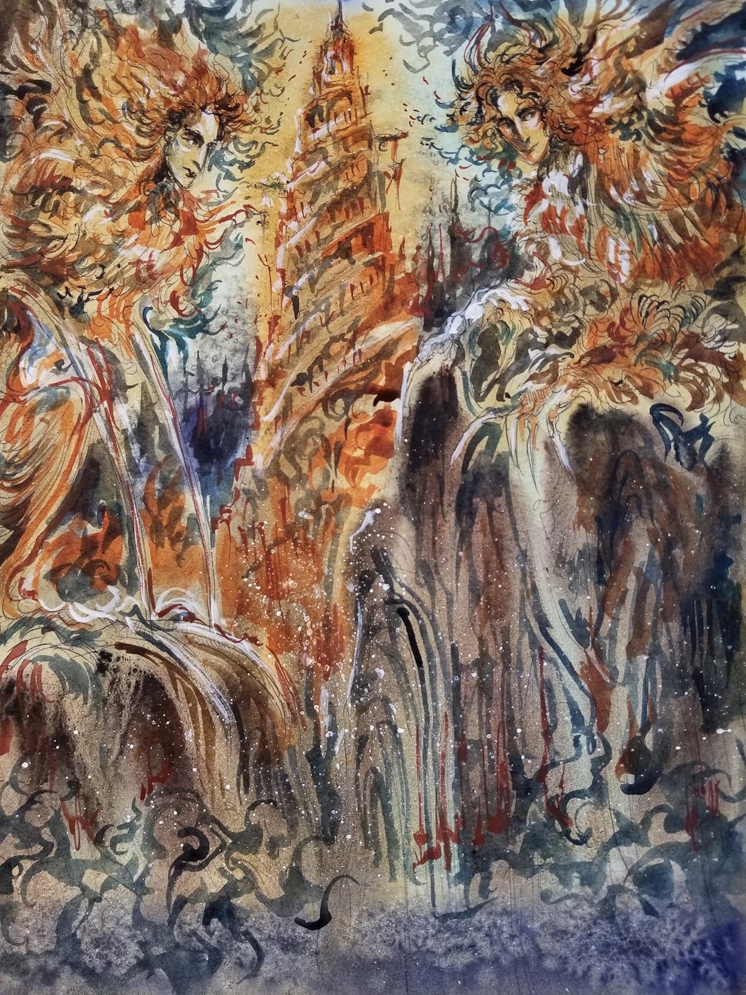 ORIGINAL Sphinx Gates Watercolor Painting Portal to Fantasy World ...