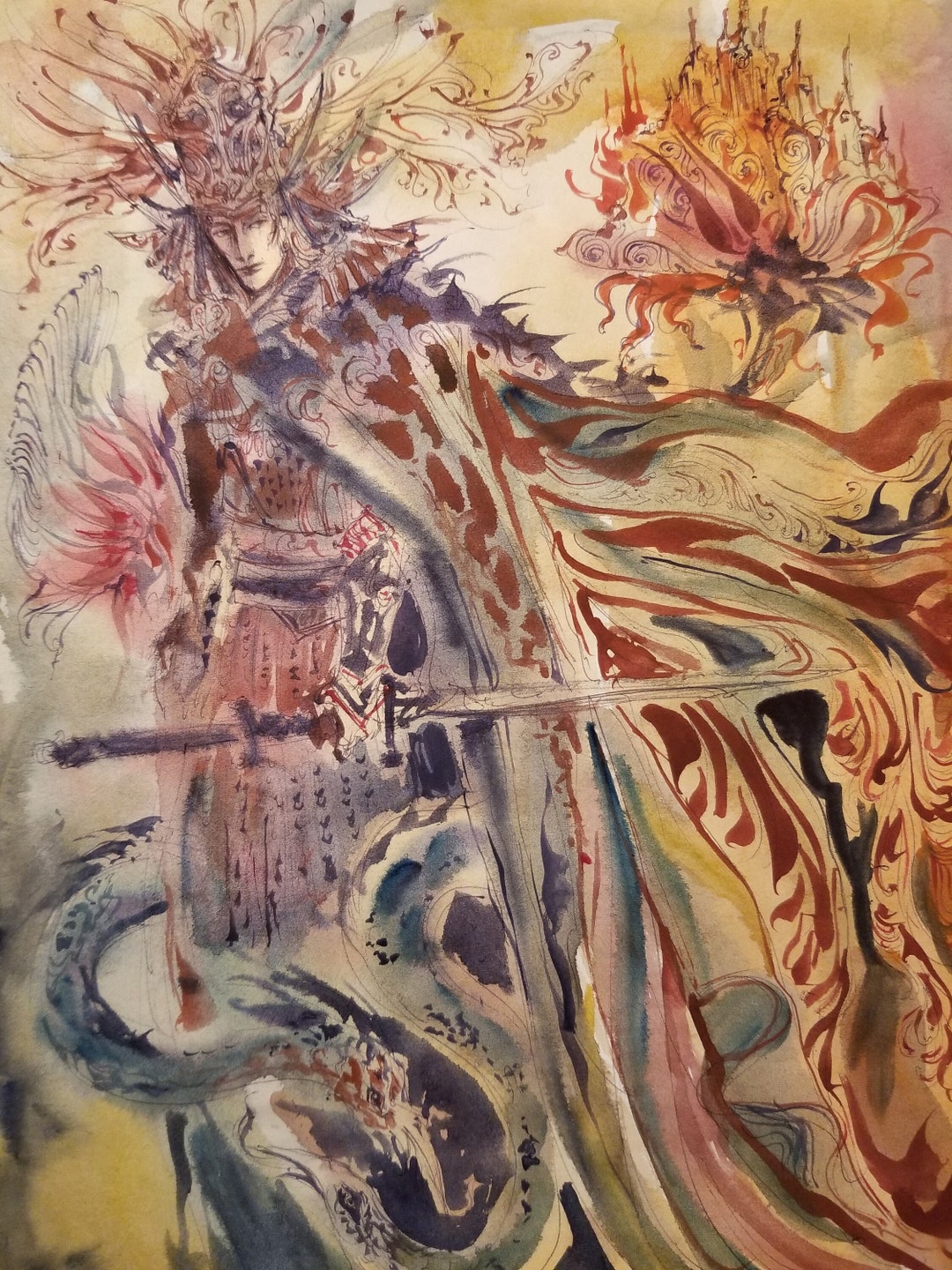 ORIGINAL Dragon King Watercolor Painting Fantasy Mythology Allegorical ...