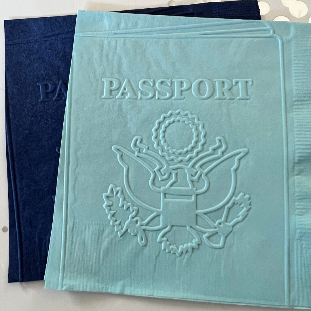 Passport Napkin ~ Embossed Napkin ~ Birthday ~ Plane ~ Retirement ...