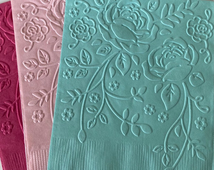 Floral Napkins Embossed Paper Napkin Wedding Rose - Etsy