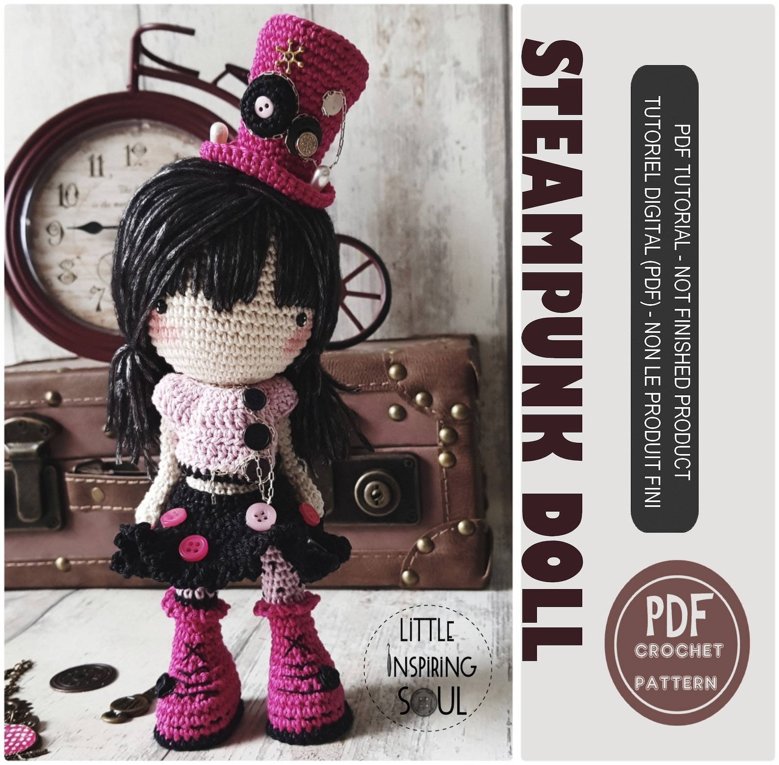 Steampunk Crochet Doll - Little Inspiring Soul - PDF CROCHET PATTERN ...