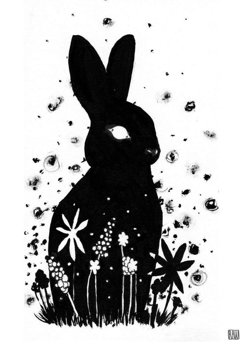 Bunny Rabbit Ink Drawing Art Print - Animal Art - Etsy