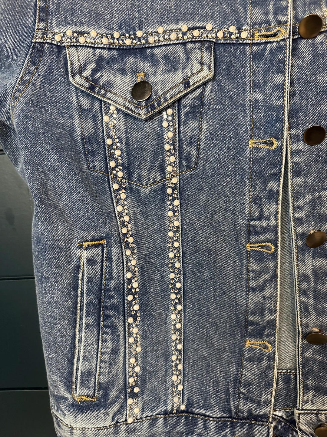 Denim Jacket With Pearls and Rhinestones. Rare Find, and One of Kind ...