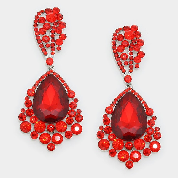 Red Crystal Earrings - Etsy
