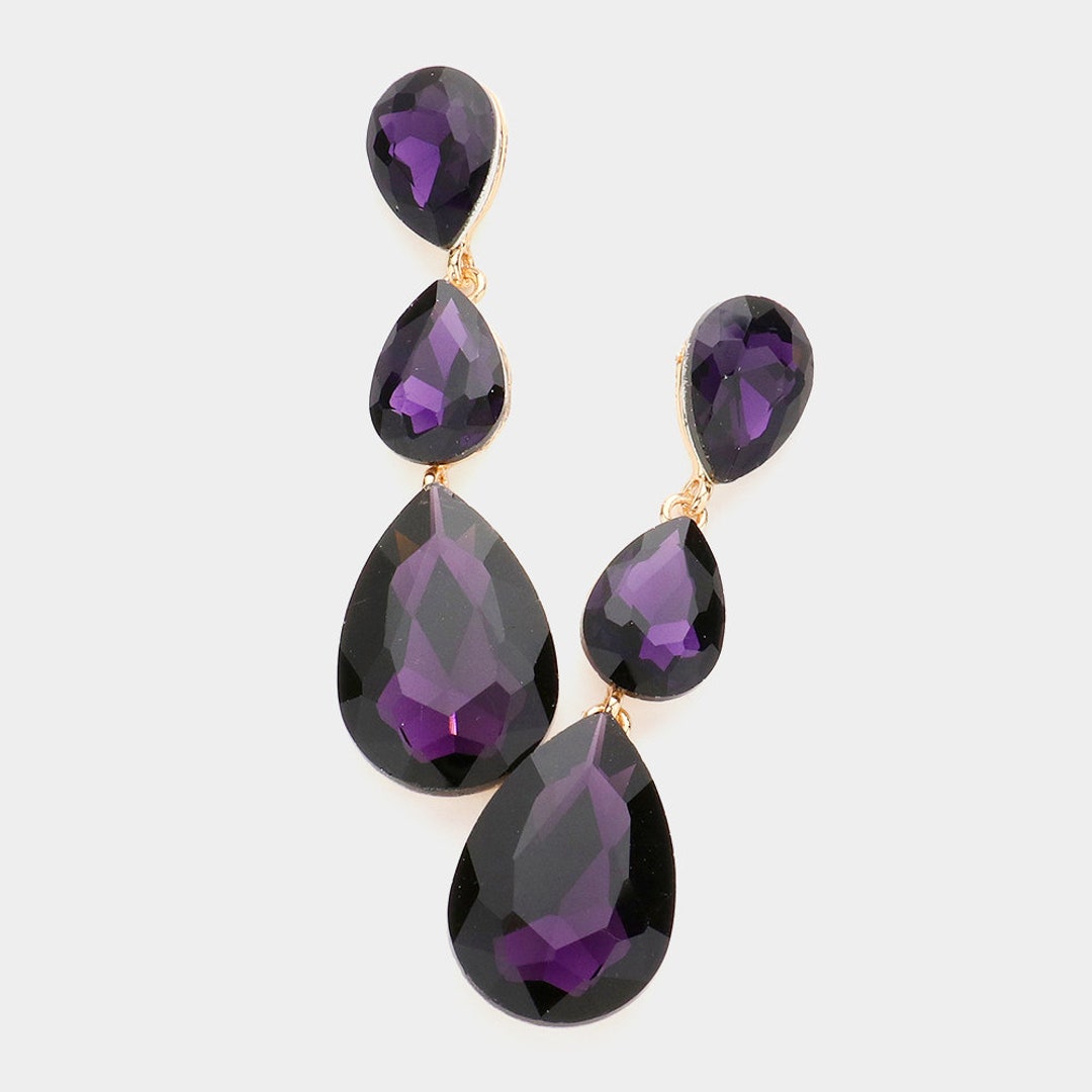 Purple Pageant Earrings Purple Prom Earrings Long Purple Drop Earrings ...