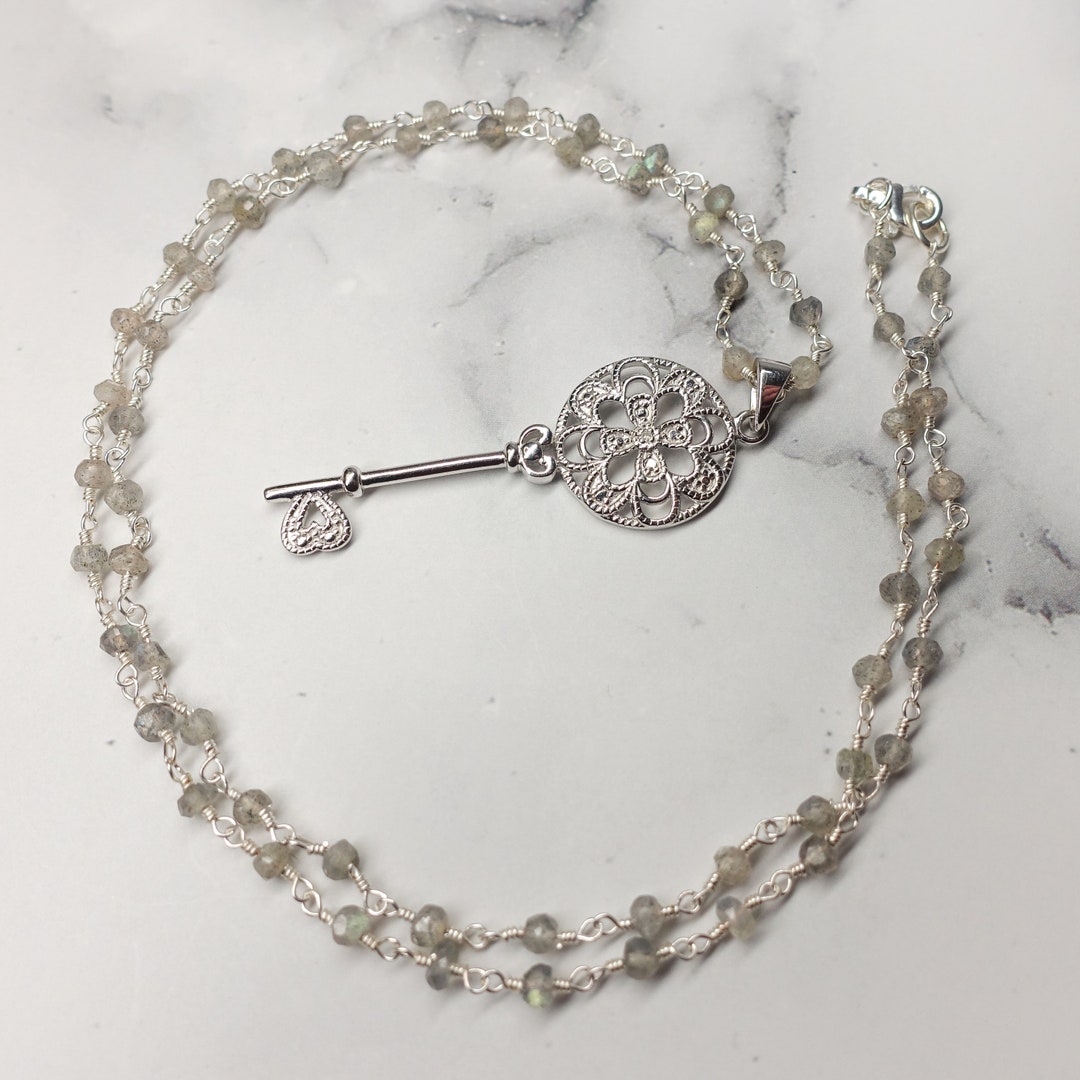 Sterling Silver Key on Labradorite Wire Wrapped Chain - Etsy