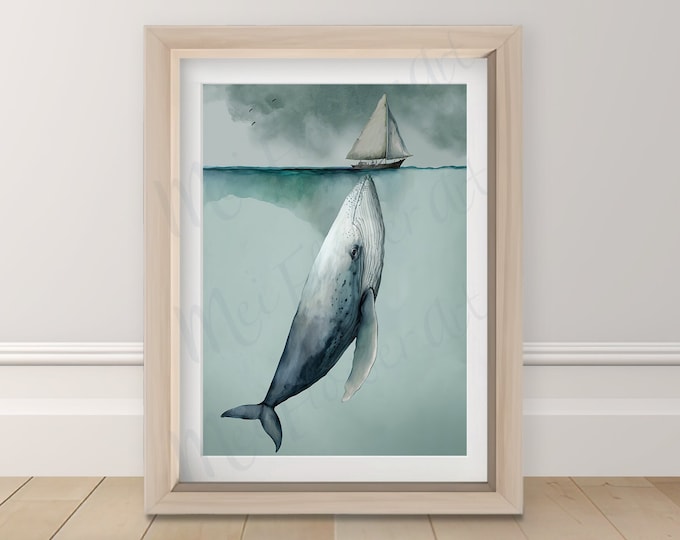 Jonah and the Whale, Minimalist Art, Digital Download Print, Christian ...