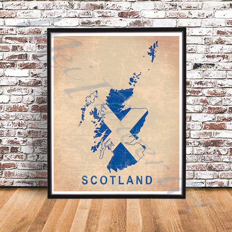 Vintage Scotland Country Flag Map Watercolor Painting City Print Art ...