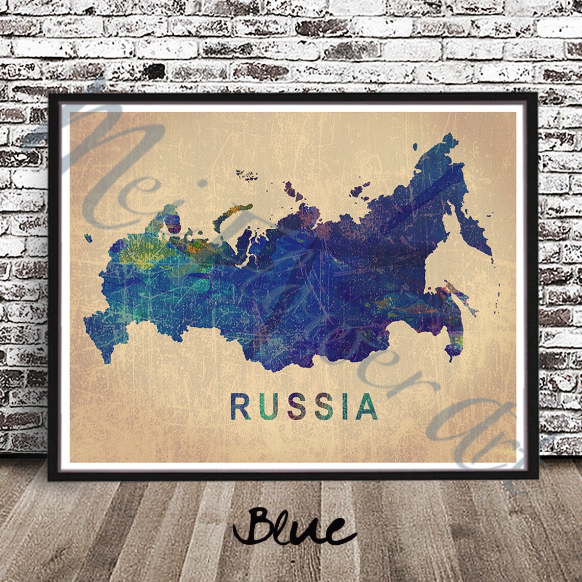Vintage Russia Map PRINT, Soviet Union Watercolor Painting, USSR Map ...