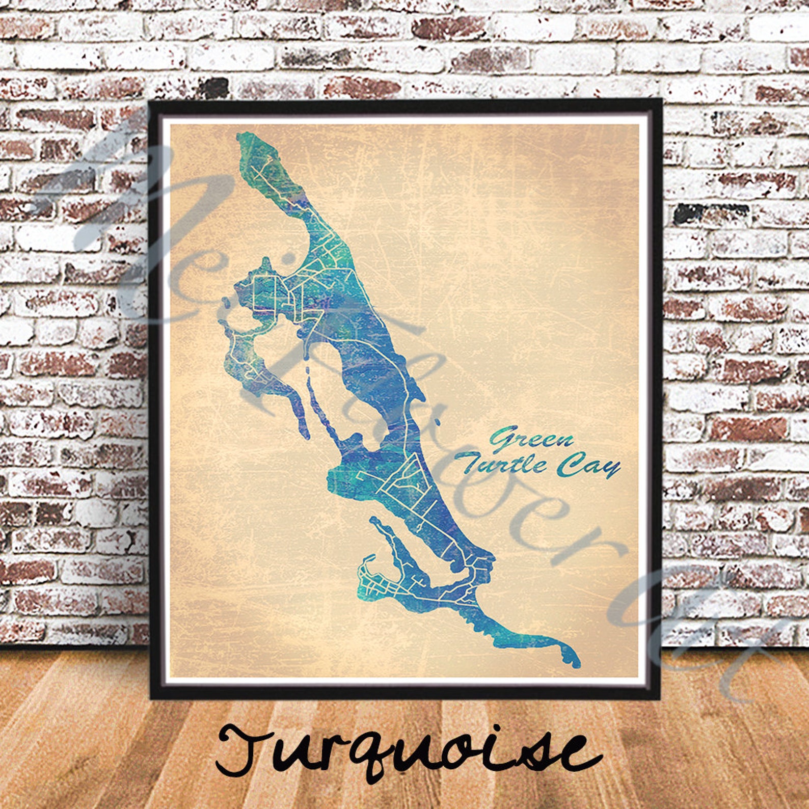 Vintage Green Turtle Cay Map PRINT, Watercolor Painting Style POSTER ...