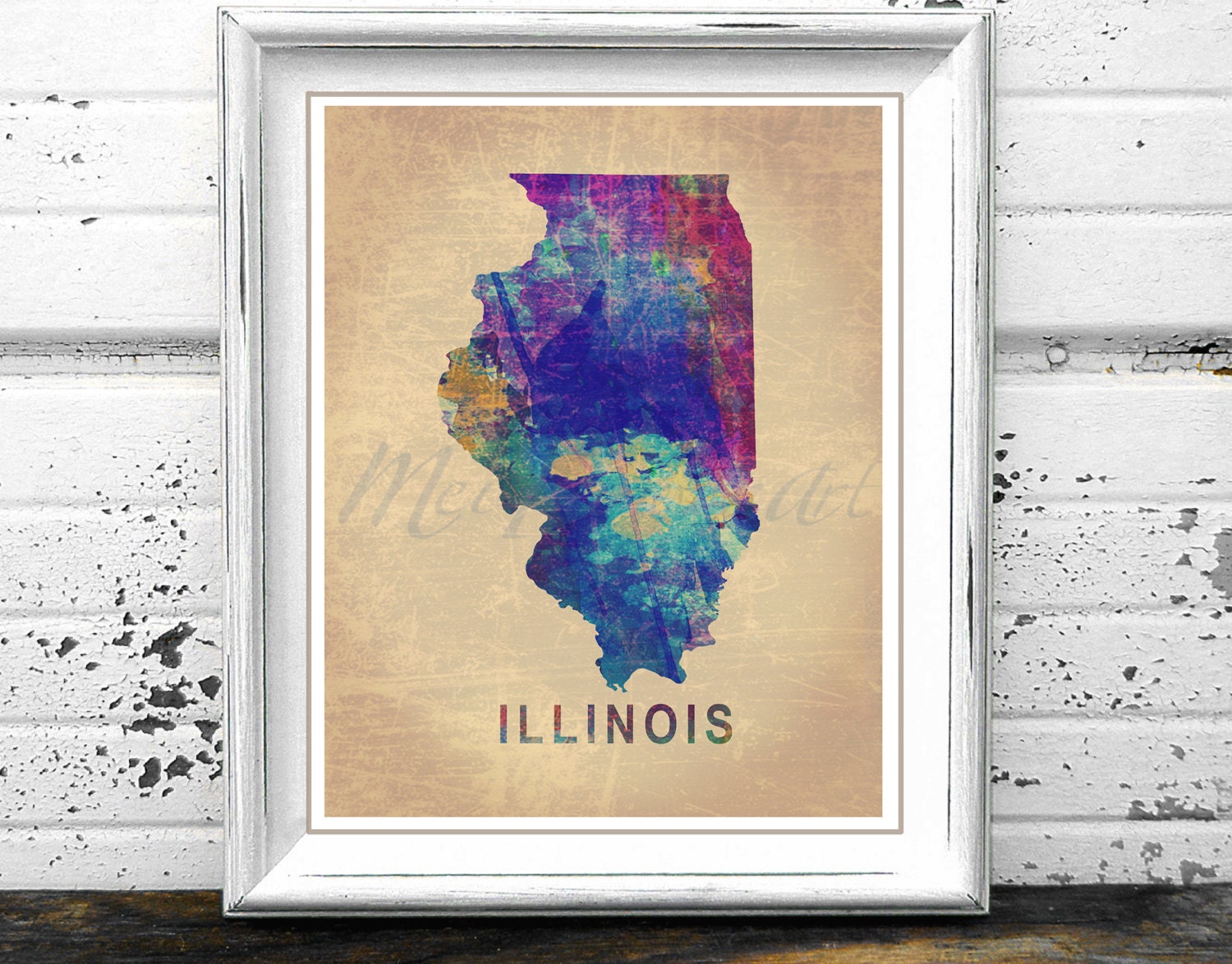 Vintage Illinois Watercolor, Watercolour, Illinois State Painting ...